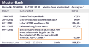 1 Cent Überweisung - Uniscore Forderungsmanagement GmbH